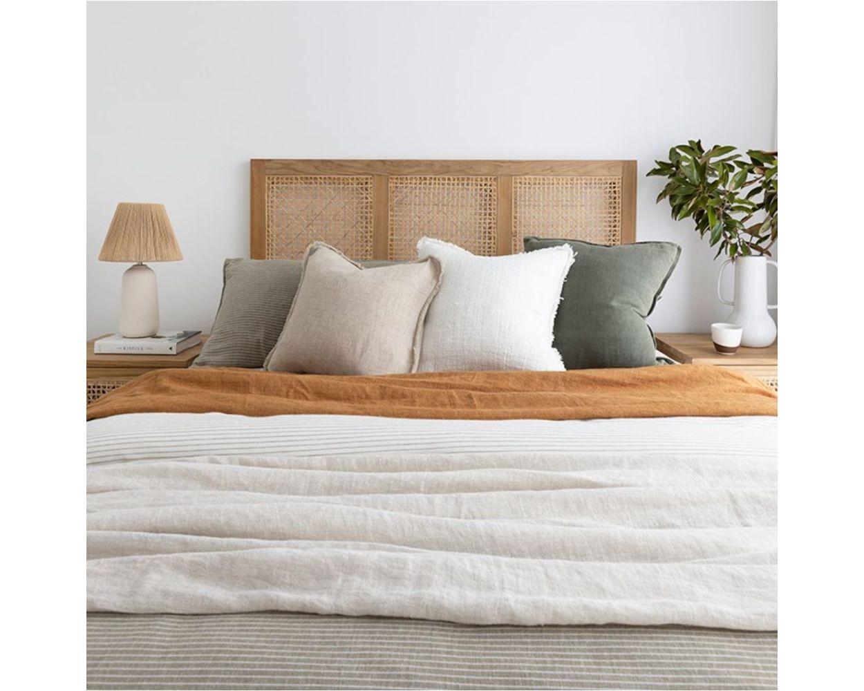 Fernando Woven Rattan Natural Bedhead King Size in Teak Wood Frame Lirash